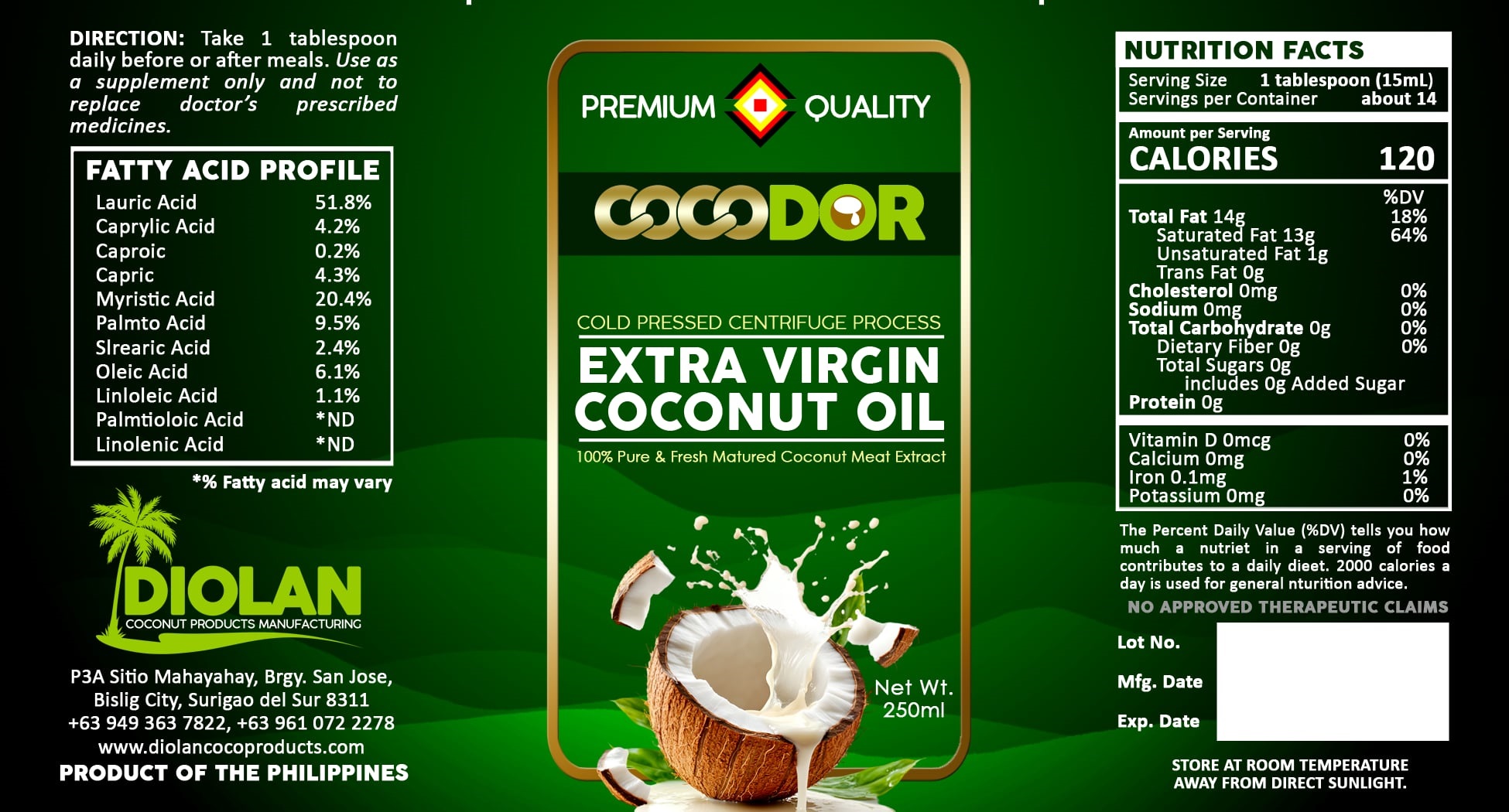 Cocodor Extra Virgin Coconut Oil - DioLan Coco Products